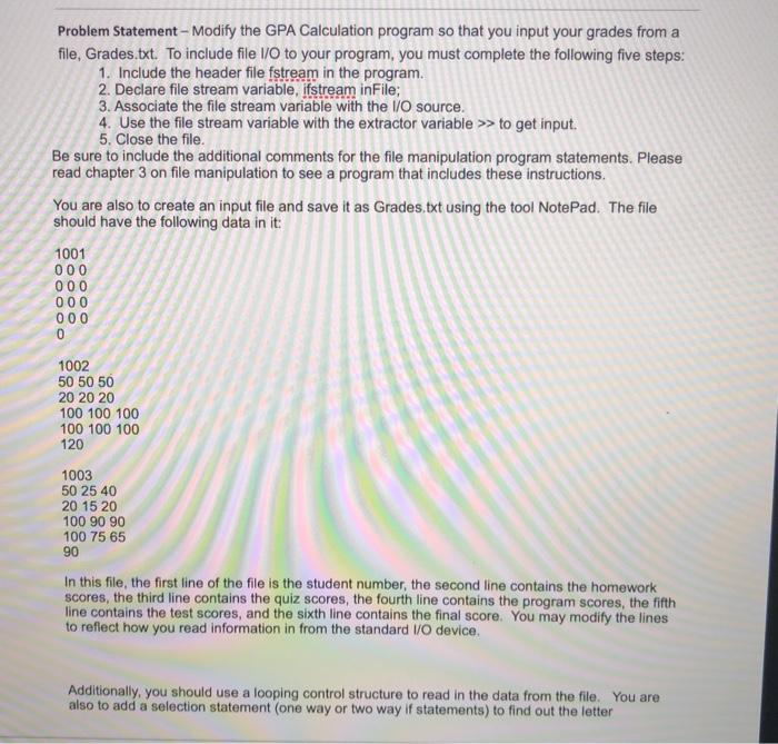 Solved Problem Statement - Modify the GPA Calculation | Chegg.com