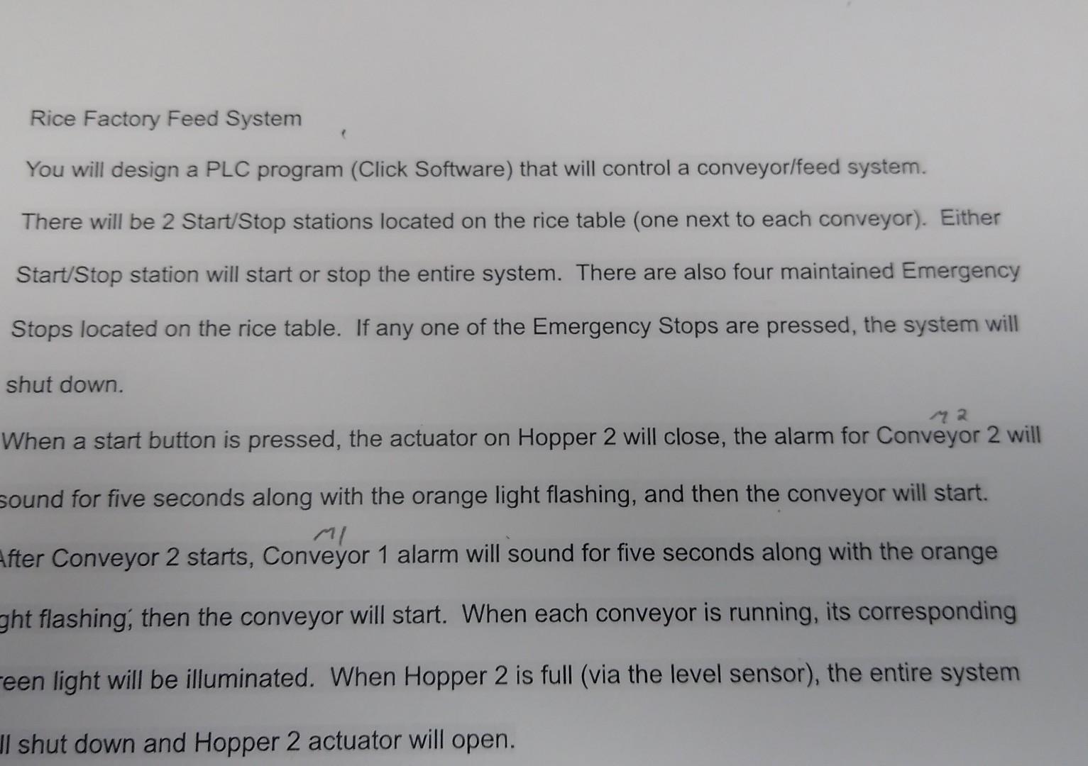 Rice Factory Feed System You will design a PLC | Chegg.com