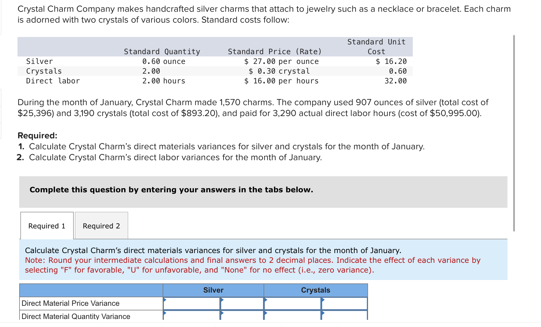 Solved Crystal Charm Company makes handcrafted silver charms | Chegg.com