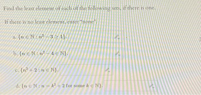Solved Find the least element of each of the following sets, | Chegg.com