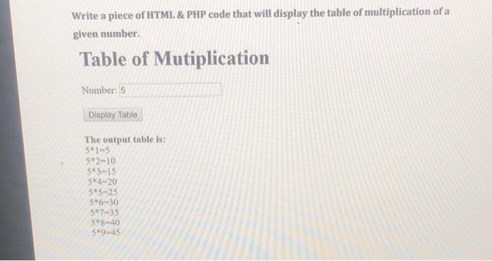 Solved Write a piece of HTML & PHP code that will display | Chegg.com
