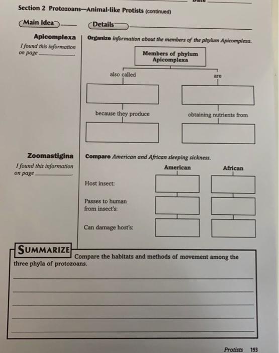 Solved Section 2 Protozoans-Animal-like Protists (continued) | Chegg.com