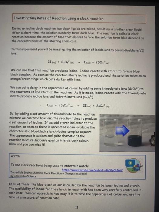Solved Investigating Rates of Reaction using a clock | Chegg.com