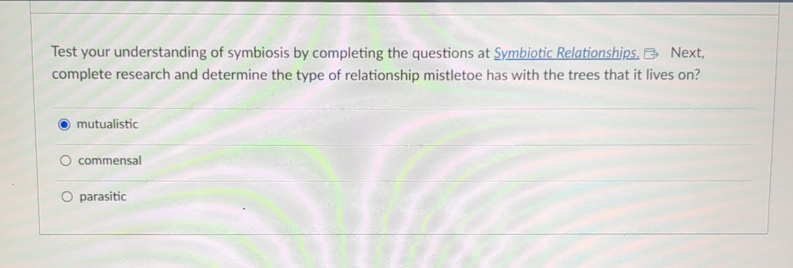 Solved Test your understanding of symbiosis by completing | Chegg.com
