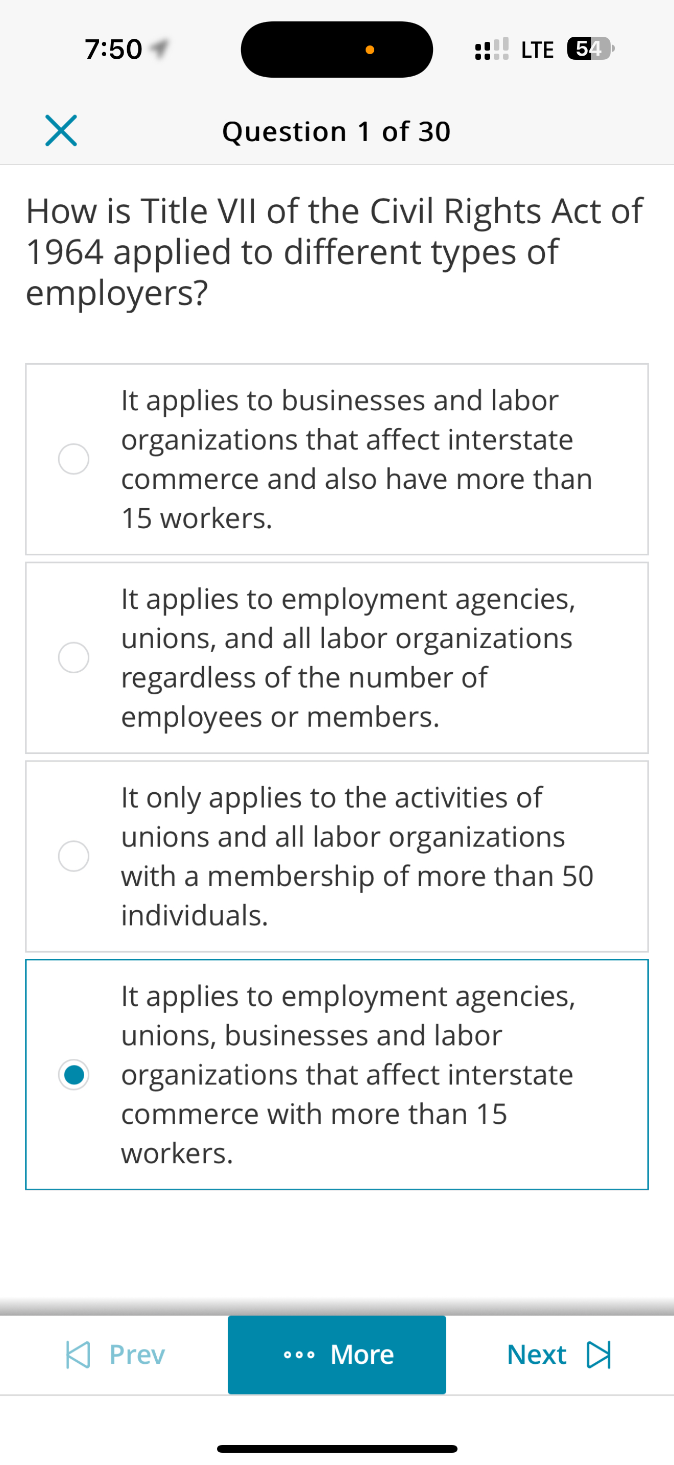 Solved 7:50LTE5Question 1 ﻿of 30How is Title VII of the | Chegg.com