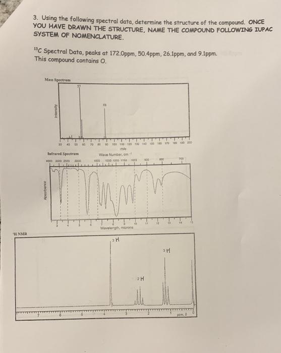 Solved 3. Using the following spectral data, determine the | Chegg.com