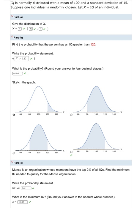 Solved IQ is normally distributed with a mean of 100 and a | Chegg.com