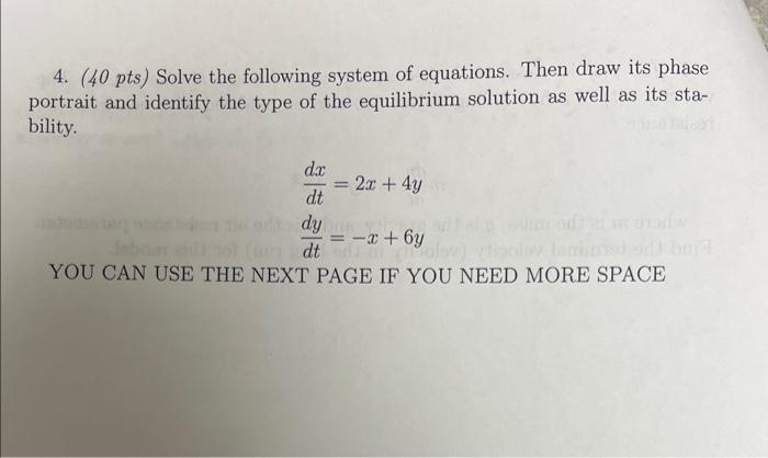 Solved 4. (40 pts) Solve the following system of equations. | Chegg.com Solved 4. (40 pts) Solve the following system of equations. | Chegg.com