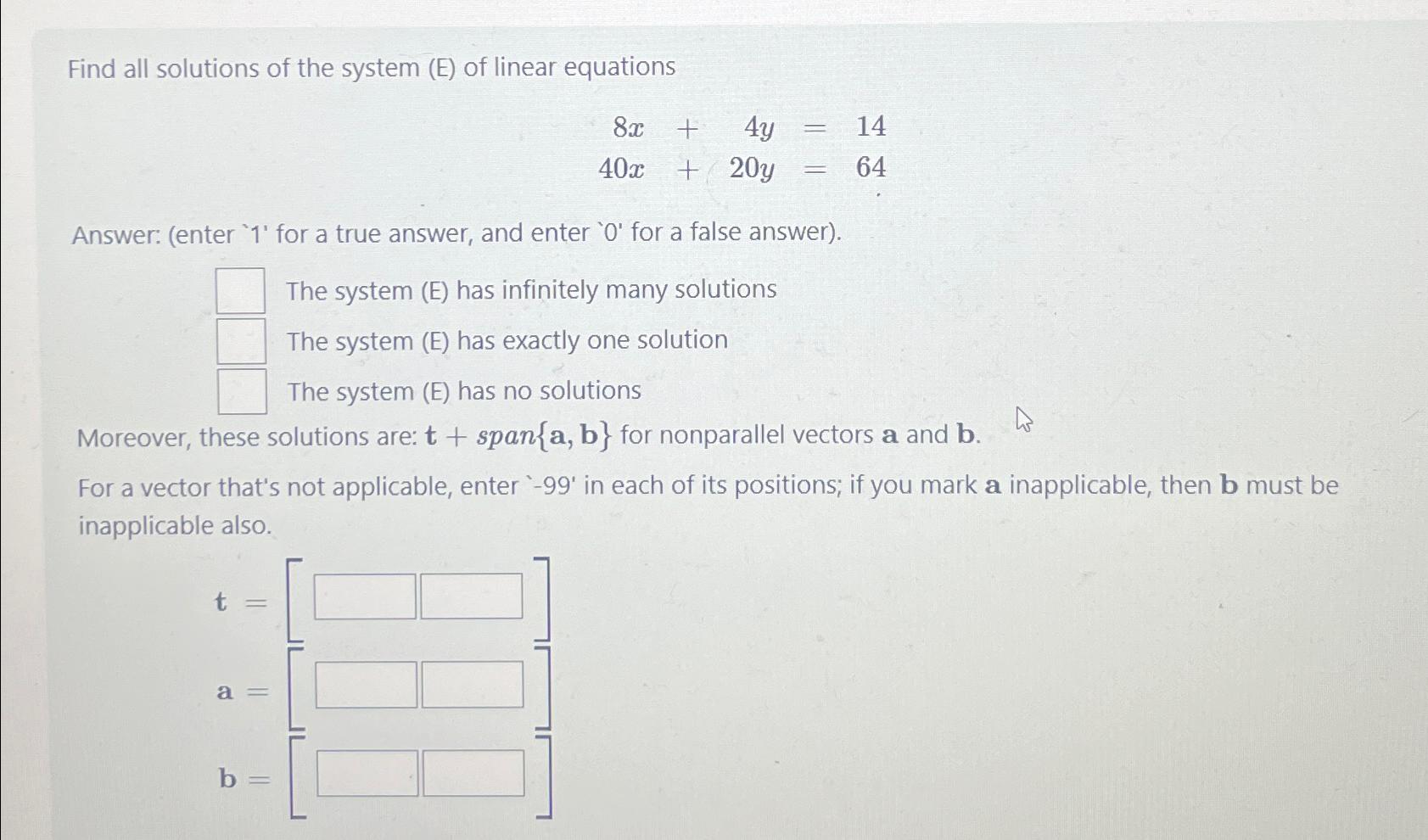 Solved Find all solutions of the system (E) ﻿of linear | Chegg.com