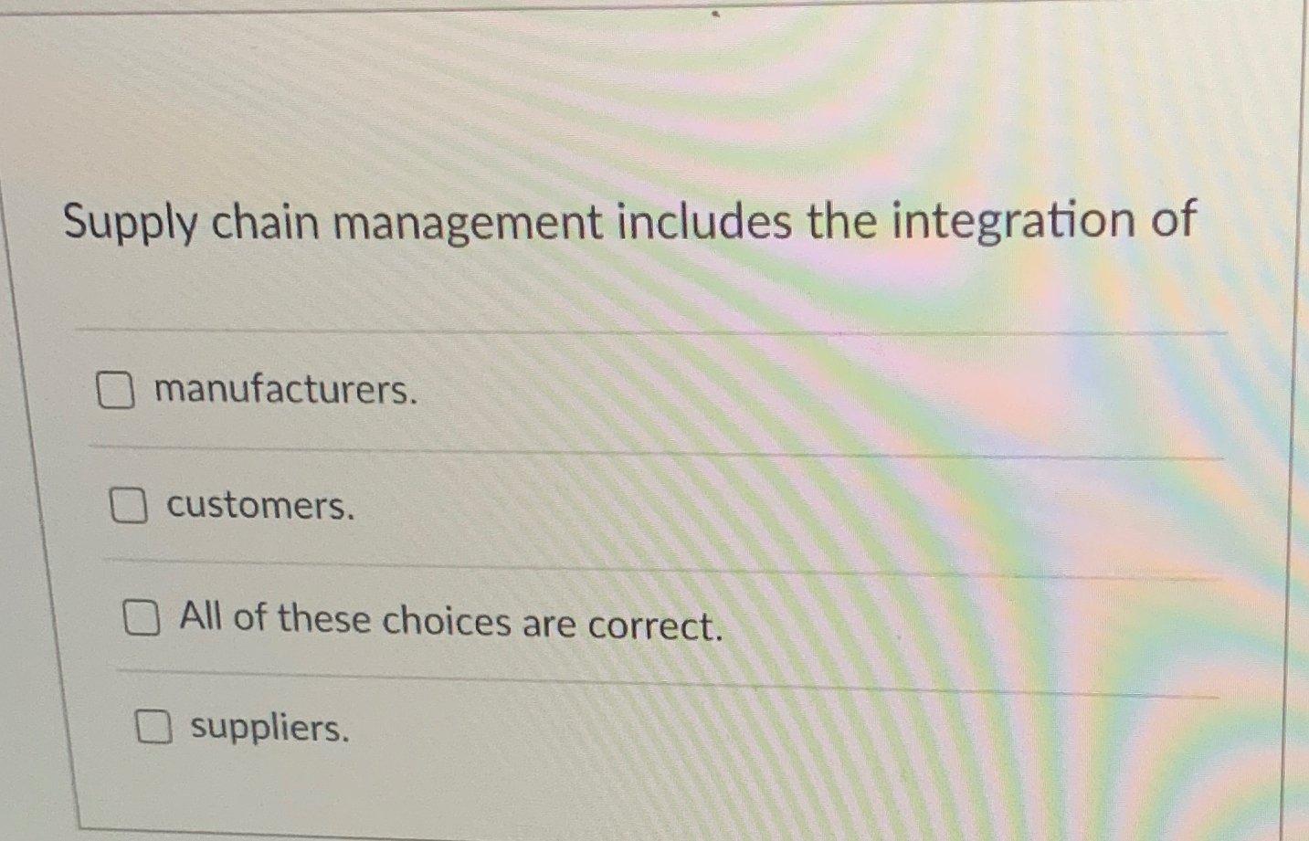 Solved Supply chain management includes the integration | Chegg.com