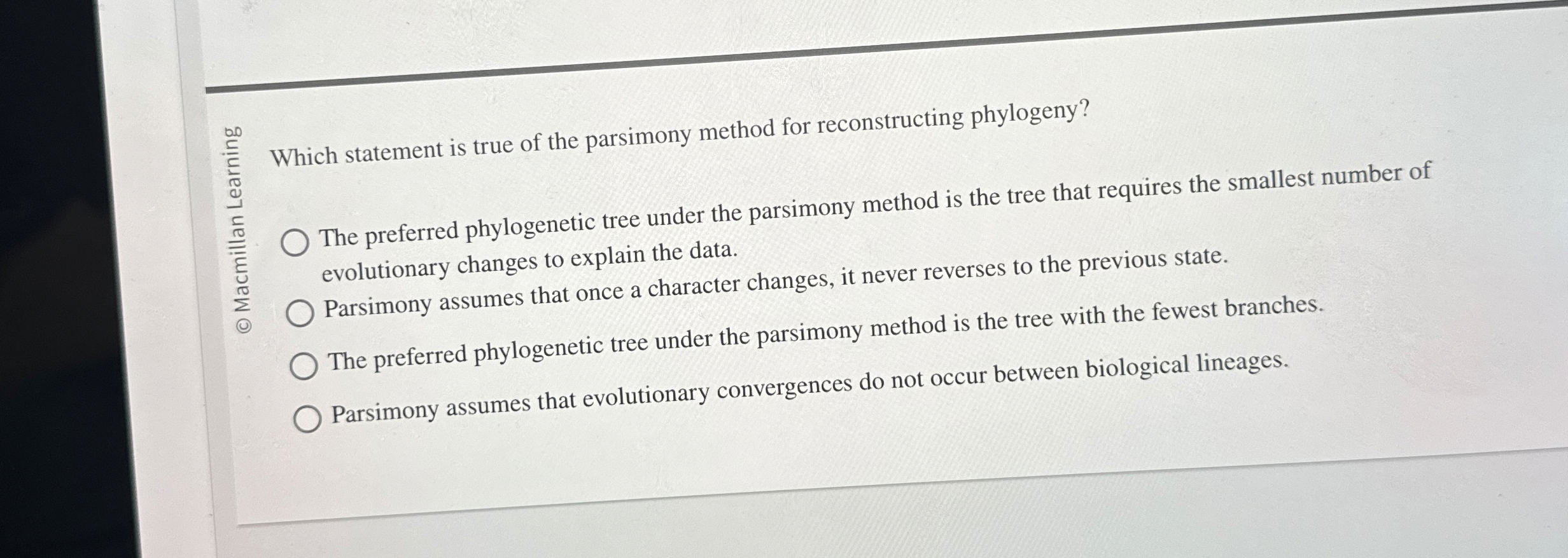 Solved Which statement is true of the parsimony method for | Chegg.com