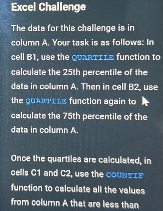 Solved Excel Challenge The data for this challenge is in | Chegg.com