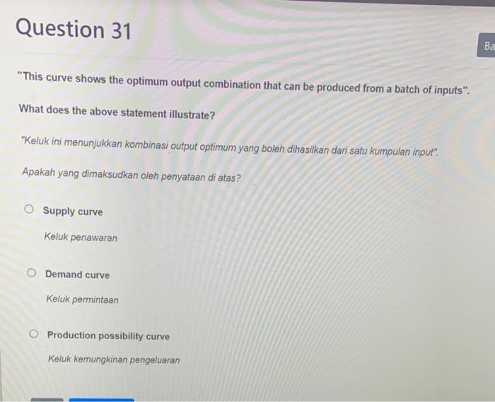 Solved Question 31 Ba "This curve shows the optimum output | Chegg.com