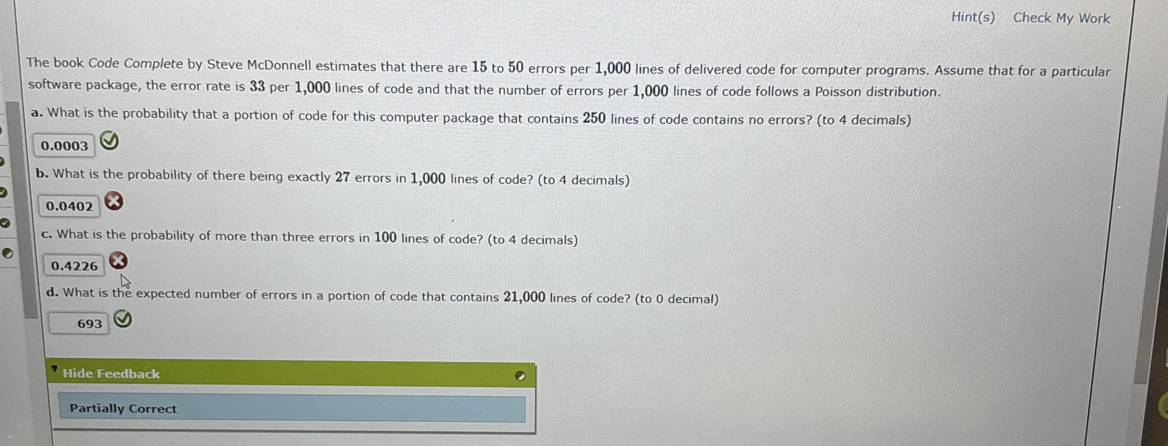 Solved Hint(s) ﻿Check My WorkThe book Code Complete by Steve | Chegg.com