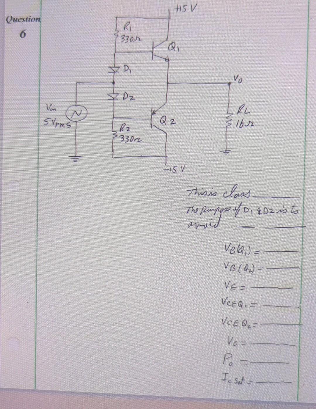 Solved Thisis class The parpare of D1$D2 is to andis VB(Q1)= | Chegg.com