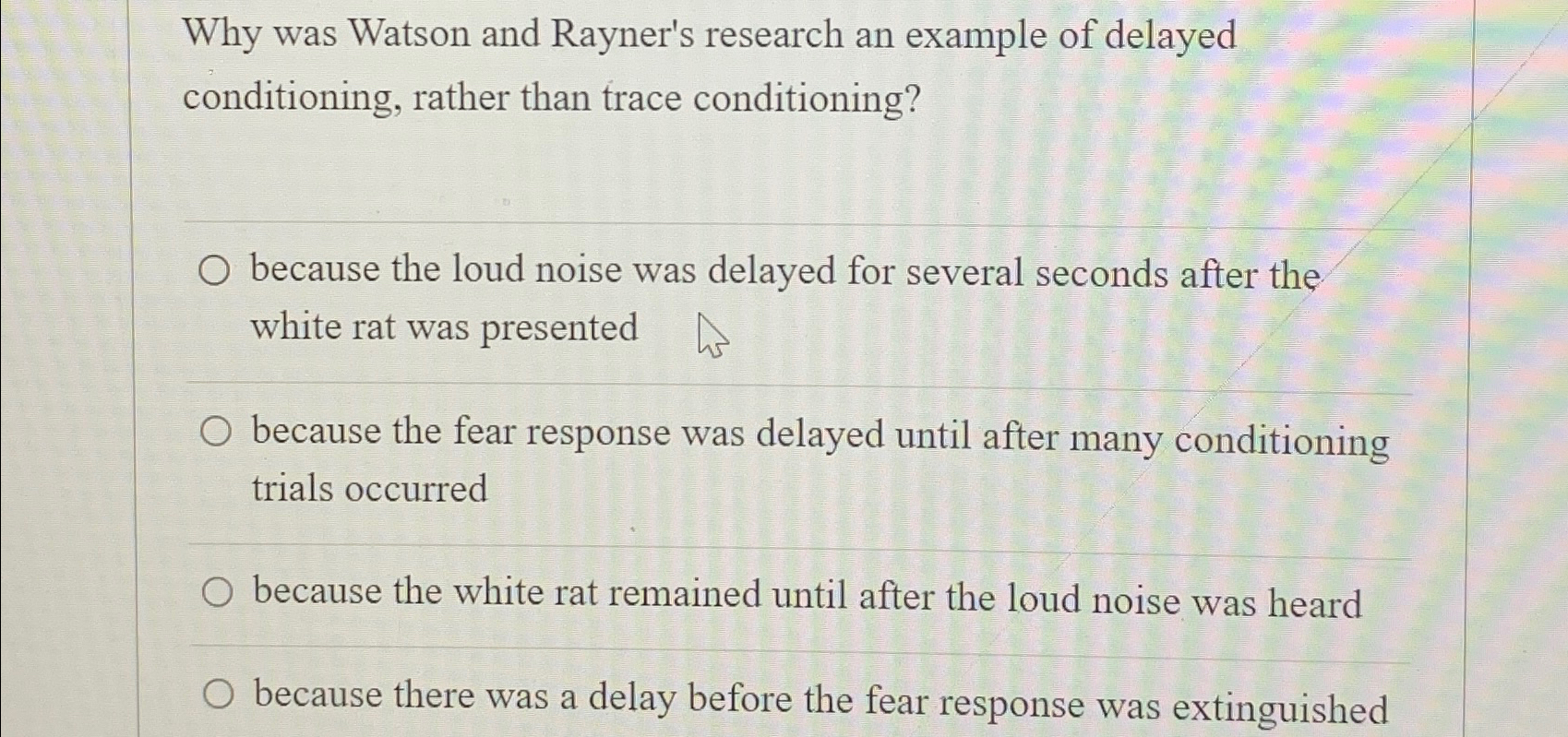 Solved Why was Watson and Rayner's research an example of | Chegg.com