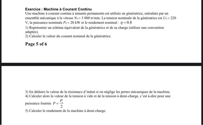 Exercice: Machine à Courant Continu Une machine à | Chegg.com
