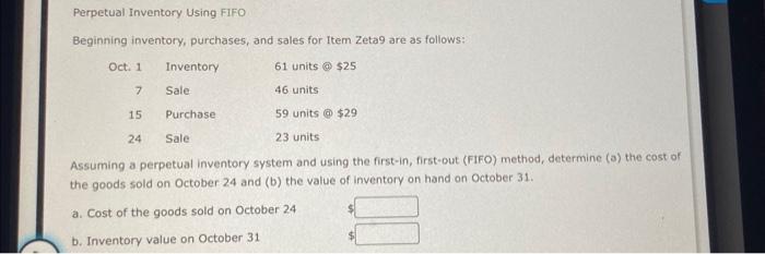 Solved Perpetual Inventory Using FIFO Beginning inventory, | Chegg.com