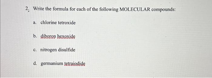 2. Write the formula for each of the following | Chegg.com