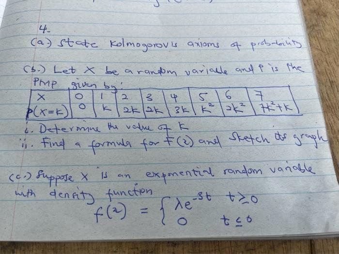 Solved 4. (a) State kolmogorov's axioms of probtailits (s.) | Chegg.com