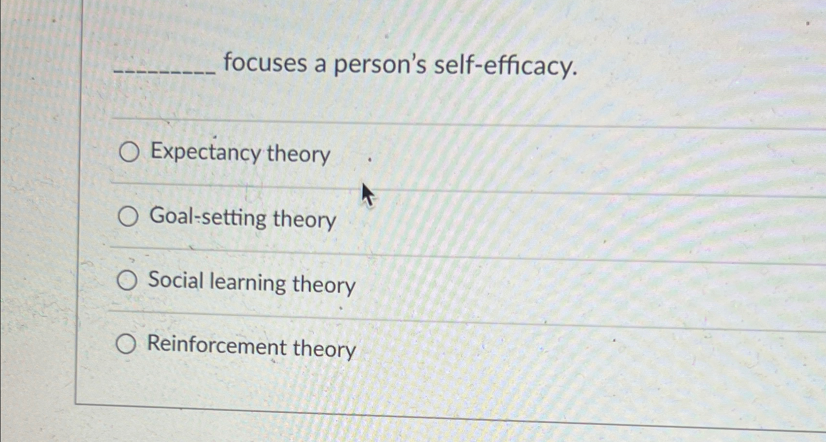 Solved focuses a person's self-efficacy.Expectancy | Chegg.com