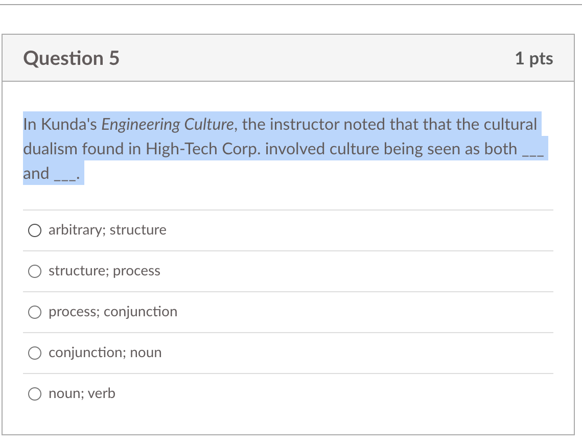 Solved Question 5In Kunda's Engineering Culture, the | Chegg.com