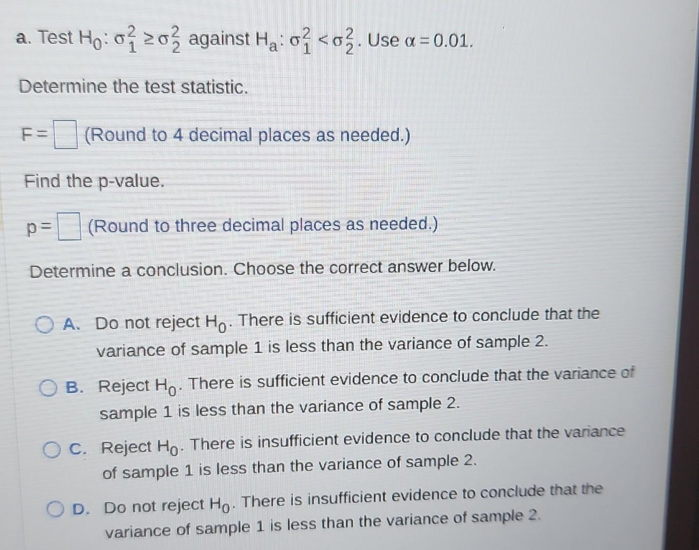 Solved Independent random samples were selected from each of | Chegg.com