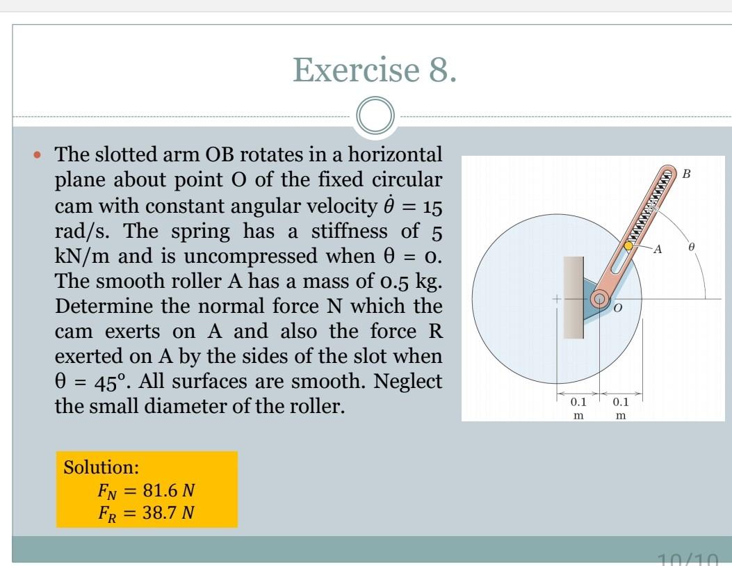 Solved Exercise 8. The slotted arm OB rotates in a | Chegg.com