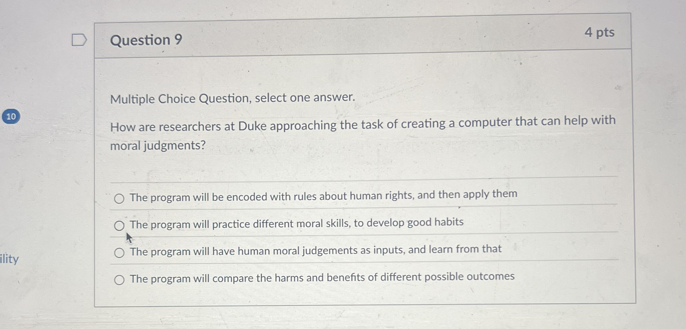 Solved Question 9Multiple Choice Question, select one | Chegg.com