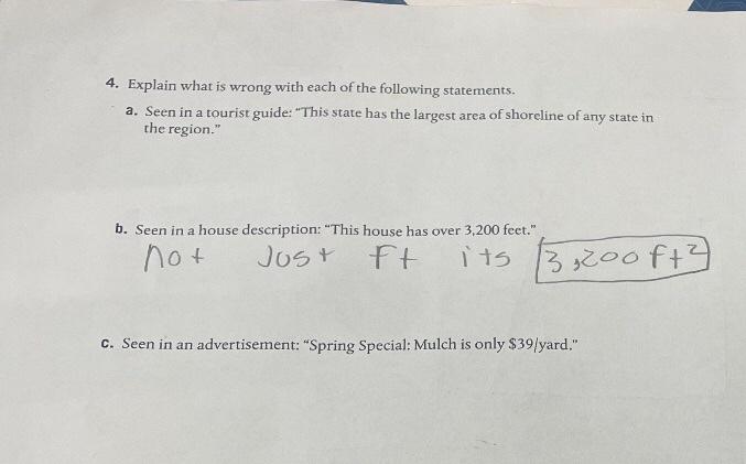 Solved 4. Explain what is wrong with each of the following | Chegg.com