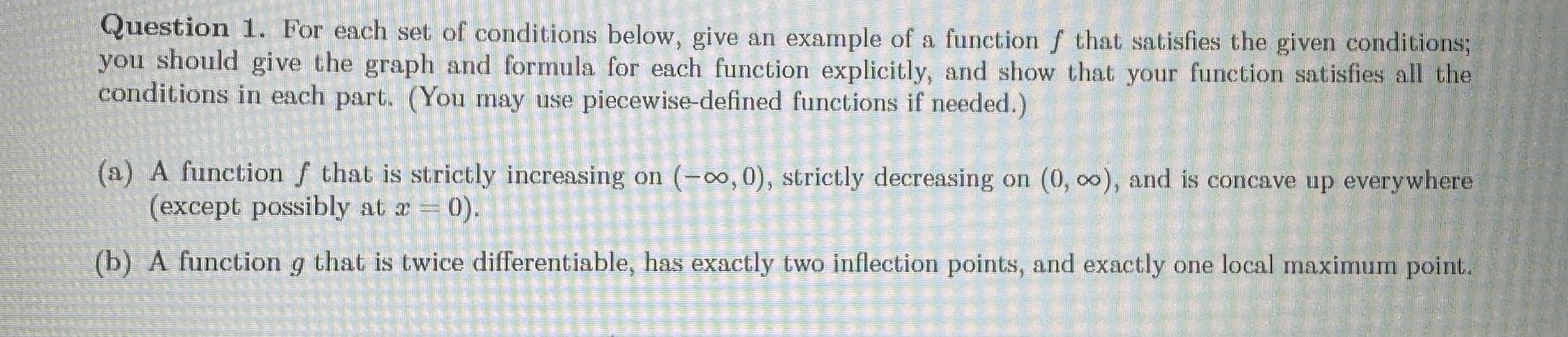 Solved Question 1. ﻿For each set of conditions below, give | Chegg.com
