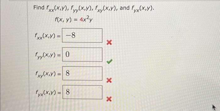 Solved Find fxx(x,y),fyy(x,y),fxy(x,y), and fyx(x,y). | Chegg.com