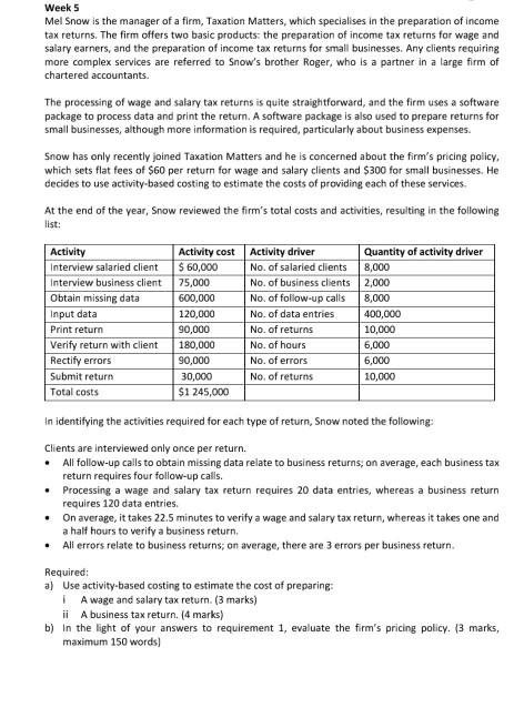 Solved Week 5 Mel Snow is the manager of a firm, Taxation | Chegg.com