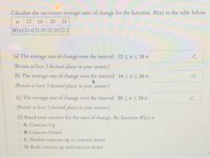 Solved Calculate the successive average rates of change for | Chegg.com