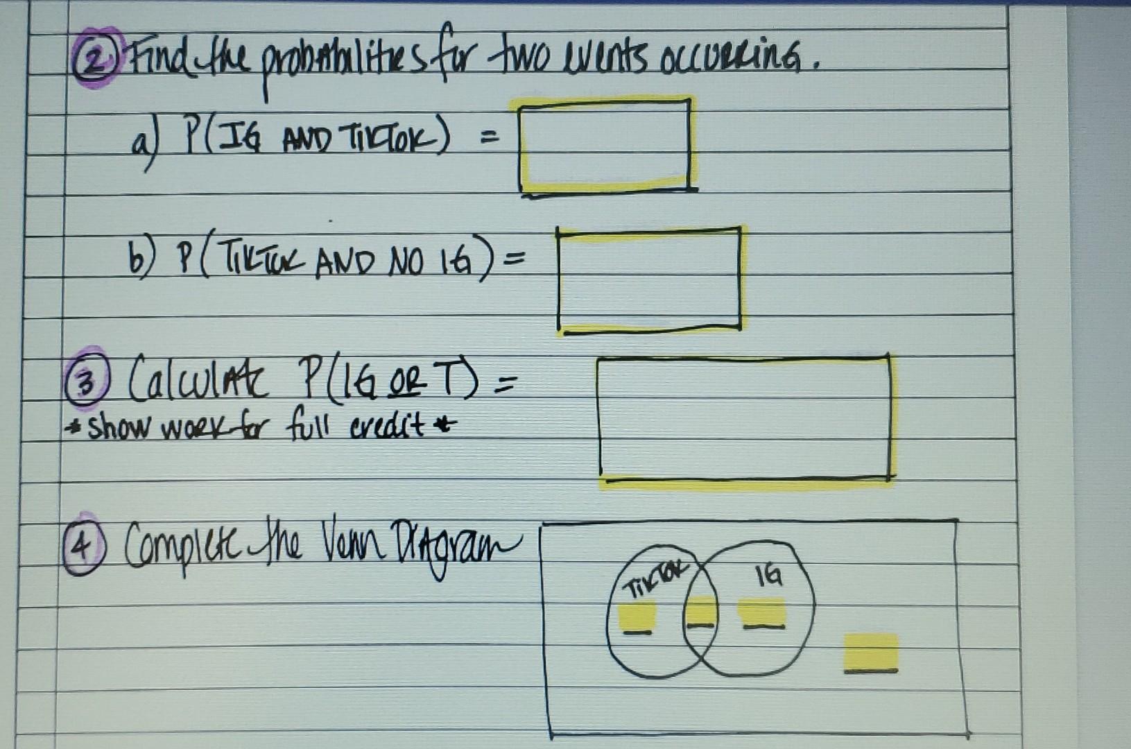 @ Find the probabilities for two events occurring. a) | Chegg.com