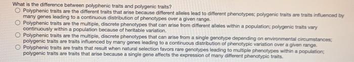 Solved What is the difference between polyphenic traits and | Chegg.com