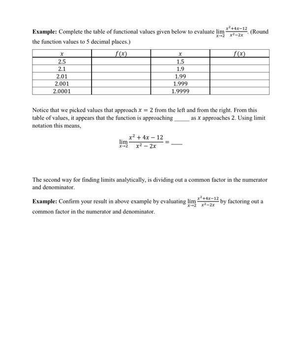 Solved Example: To evaluate lim *1-1, begin by completing a | Chegg.com