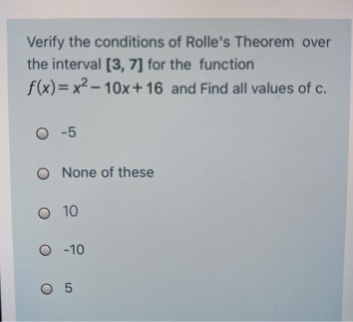 Solved Verify the conditions of Rolle's Theorem over the | Chegg.com