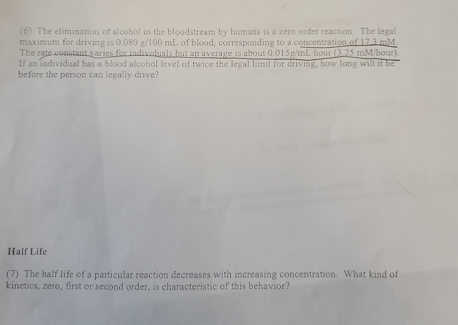 Solved (6) ﻿The elimination of alcohol in the bloodstream by | Chegg.com