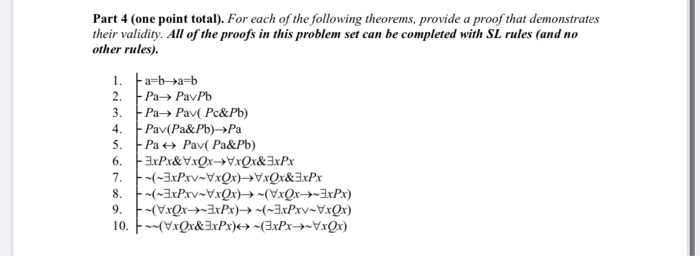 Solved Part 4 (one point total). For each of the following | Chegg.com