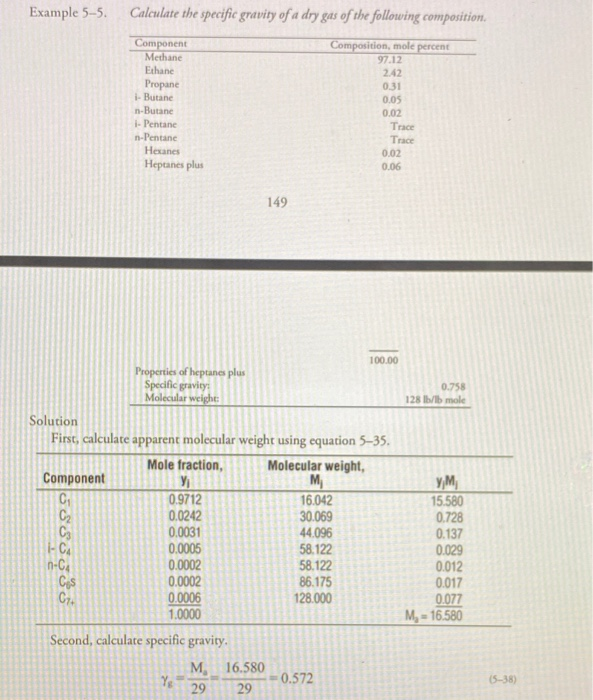 Solved 6-1. Example 5-5 gives the composition of a dry gas. | Chegg.com
