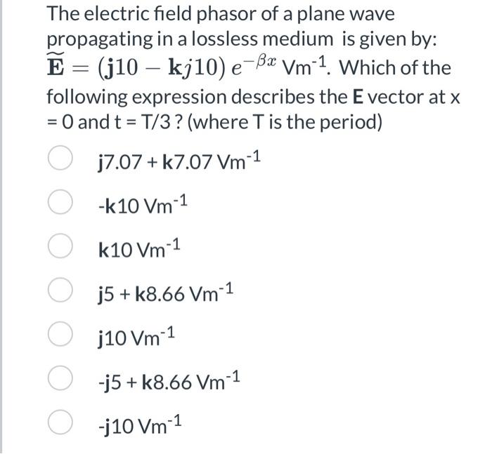 Solved The electric field phasor of a plane wave propagating | Chegg.com