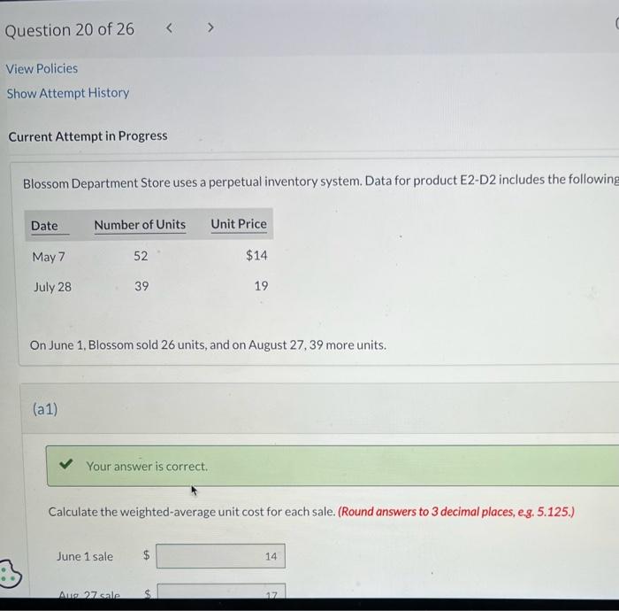 Solved Current Attempt in Progress Blossom Department Store | Chegg.com