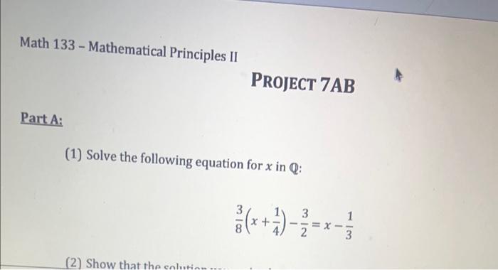 Solved Math 133 - Mathematical Principles II PROJECT 7AB | Chegg.com