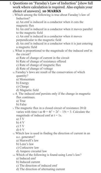 Solved 1. Questions on "Faraday's Law of Induction" [show | Chegg.com