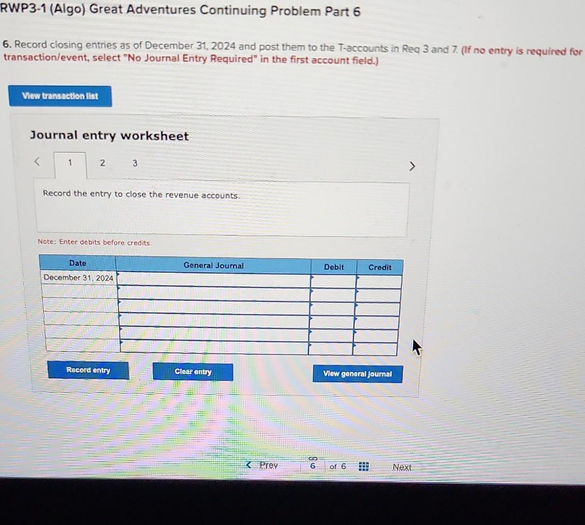 Solved RWP3-1 (Algo) Great Adventures Continuing Problem | Chegg.com