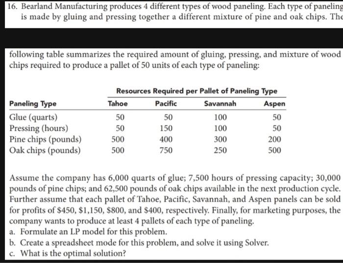 Solved 16. Bearland Manufacturing produces 4 different types | Chegg.com