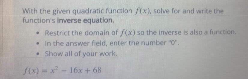 Solved With the given quadratic function f(x), ﻿solve for | Chegg.com
