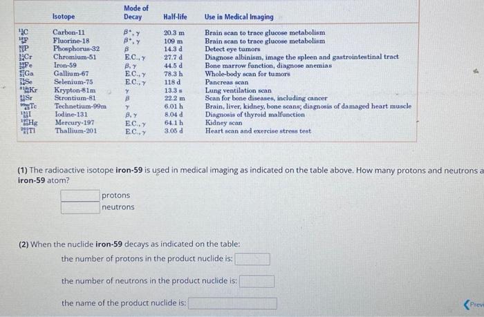 Solved (1) The radioactive isotope gallium-67 is used in | Chegg.com
