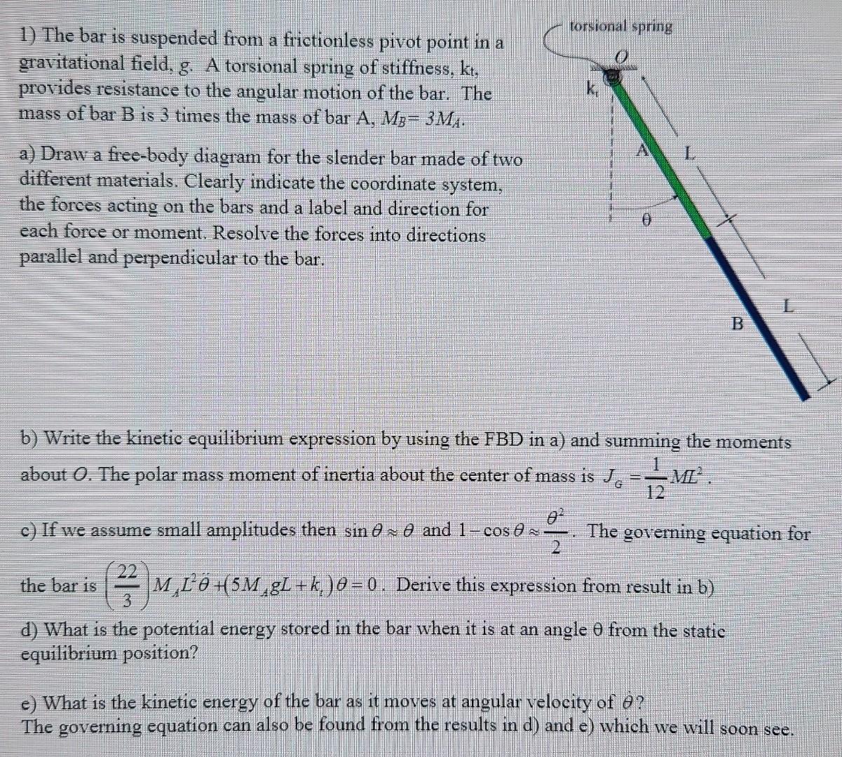 Solved 1) The bar is suspended from a frictionless pivot | Chegg.com